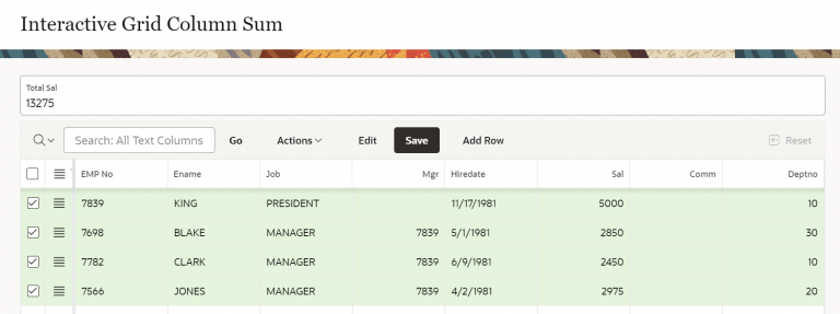 Get Interactive Column Sum into a page item - know2apex